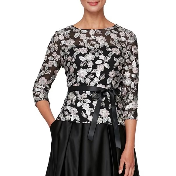 Alex Evenings | Tops | Alex Evenings 34 Sleeve Tulle Floral Embroidered ...